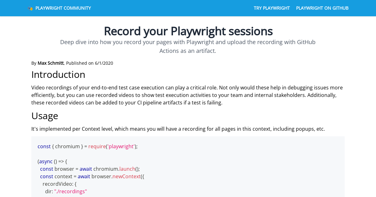 Record your Playwright sessions - Playwright Community 🎭