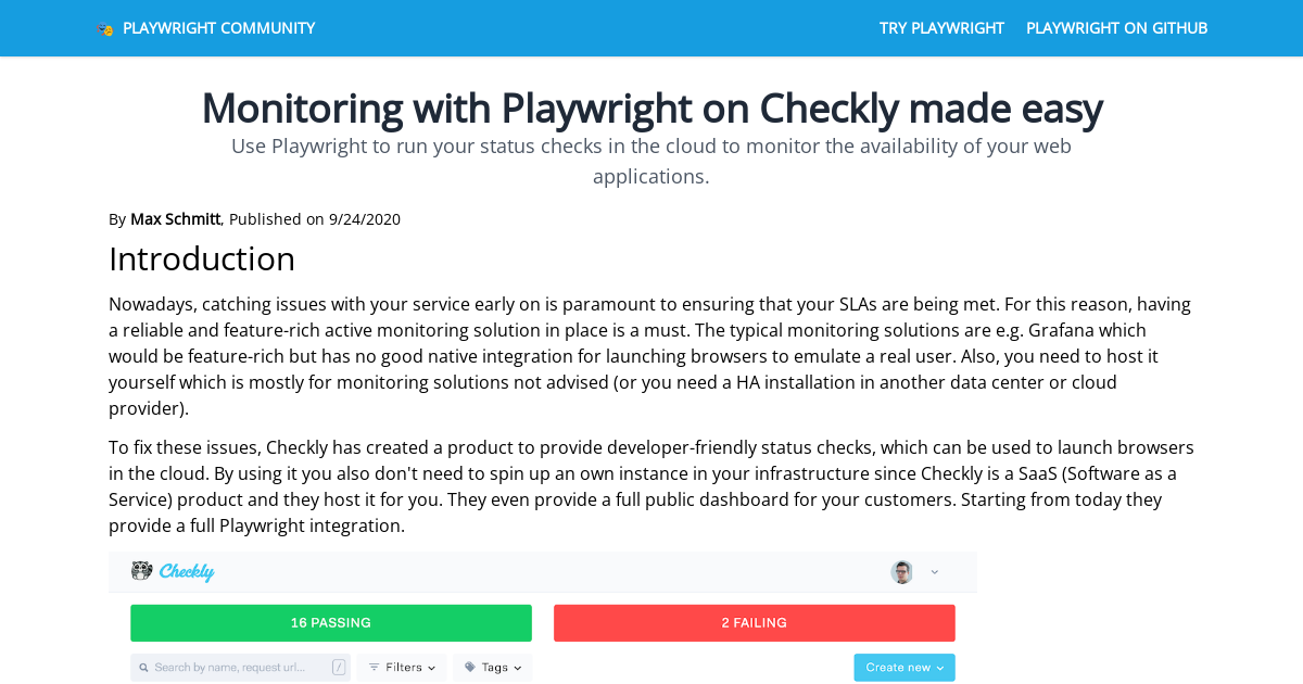 Monitoring With Playwright On Checkly Made Easy Playwright Community 🎭